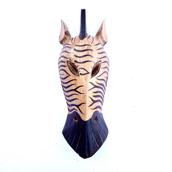 Vintage | Wall Decor | Zebra Mask Carved Wooden African Animal Head ...